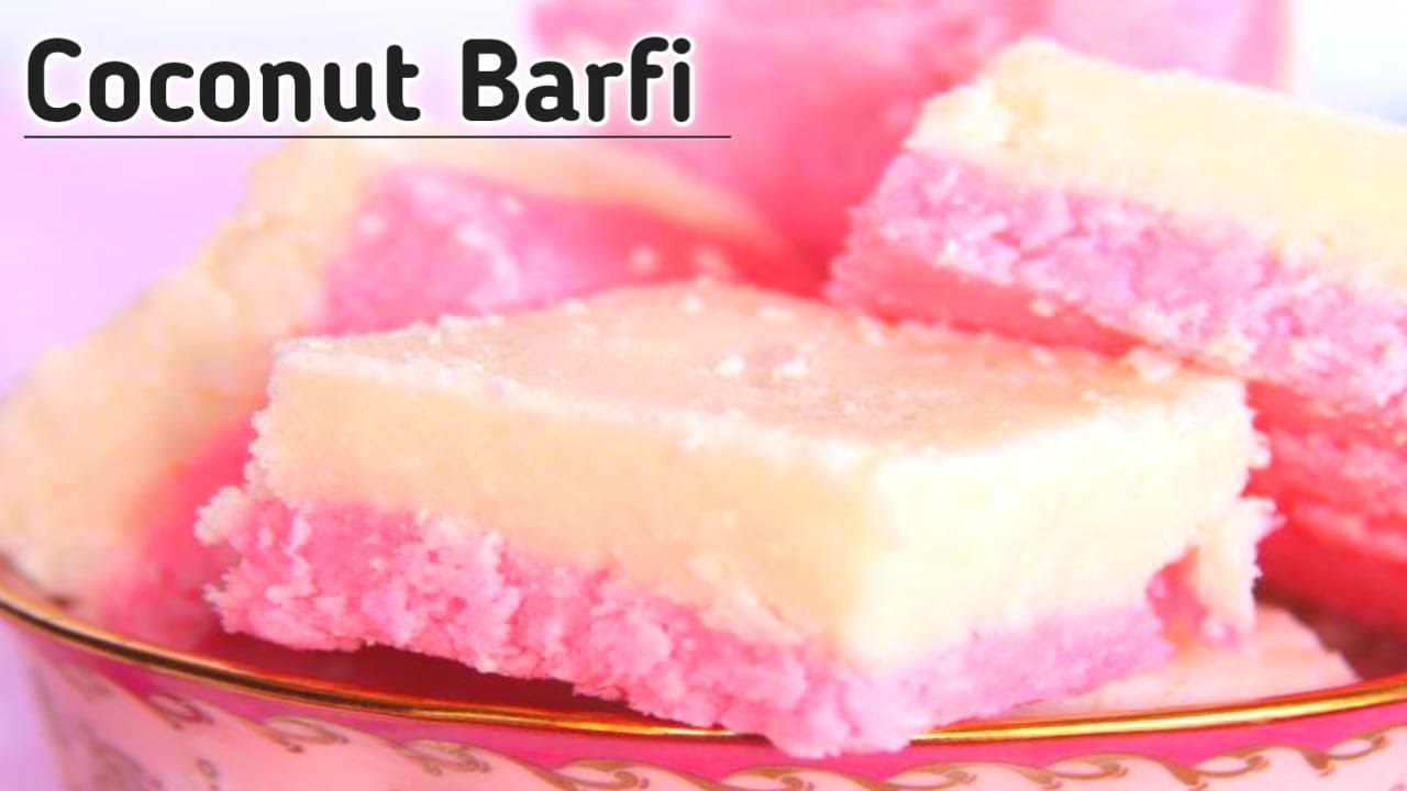 🥥 Coconut Ice Barfi| Coconut Barfi Recipe| Desserts Recipes - YouTube
