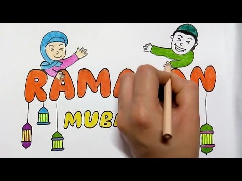 how to draw ramadan mubarak poster for greeting card - YouTube
