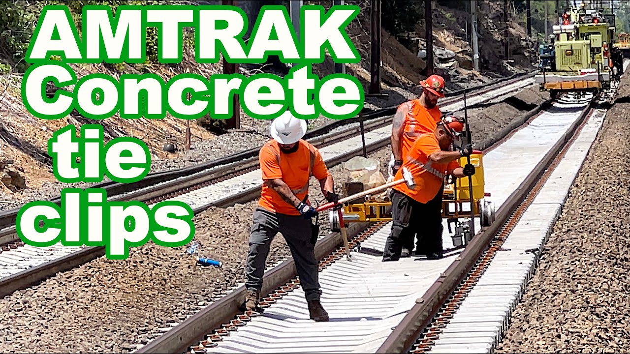 The Cool Sounds of Amtrak MOW Work Crew Checking Clip Fasteners on Concrete Ties - YouTube
