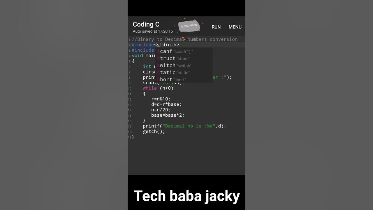 Binary to decimal conversion in C #coding #shortvideo #shorts - YouTube