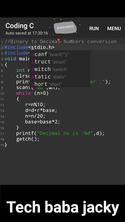 Binary to decimal conversion in C #coding #shortvideo #shorts - YouTube