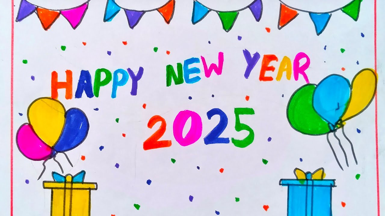 Happy new year drawing tutorial ||easy drawing tutorial for beginners ...
