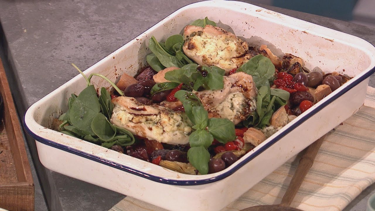 Panzanella Traybake with Pesto & Mozzarella Stuffed Chicken | Aisling ...