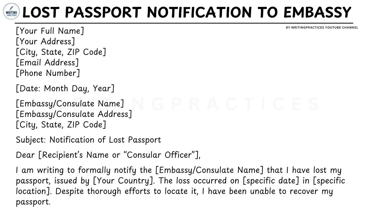 [LETTER TEMPLATE] How To Write A Lost Passport Notification Letter to ...