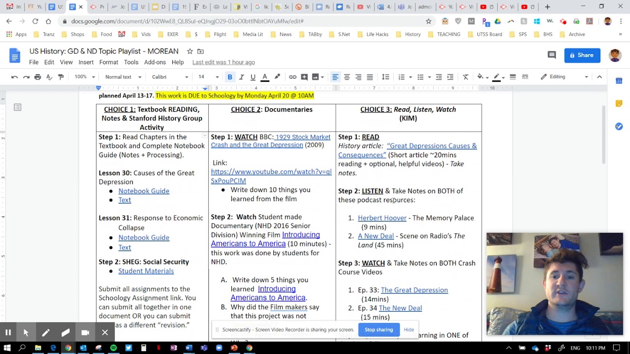 USH Great Depression & New Deal Choice Board (4.6-20) - YouTube