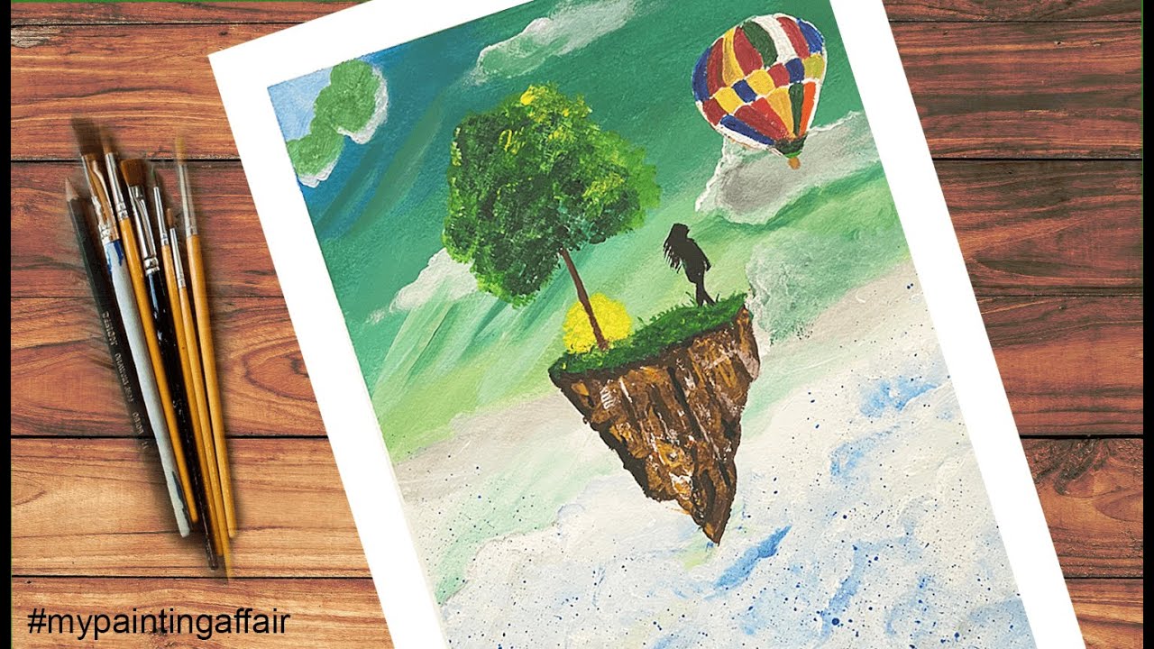 Floating Island - Acrylic painting || Painting Tutorial - YouTube