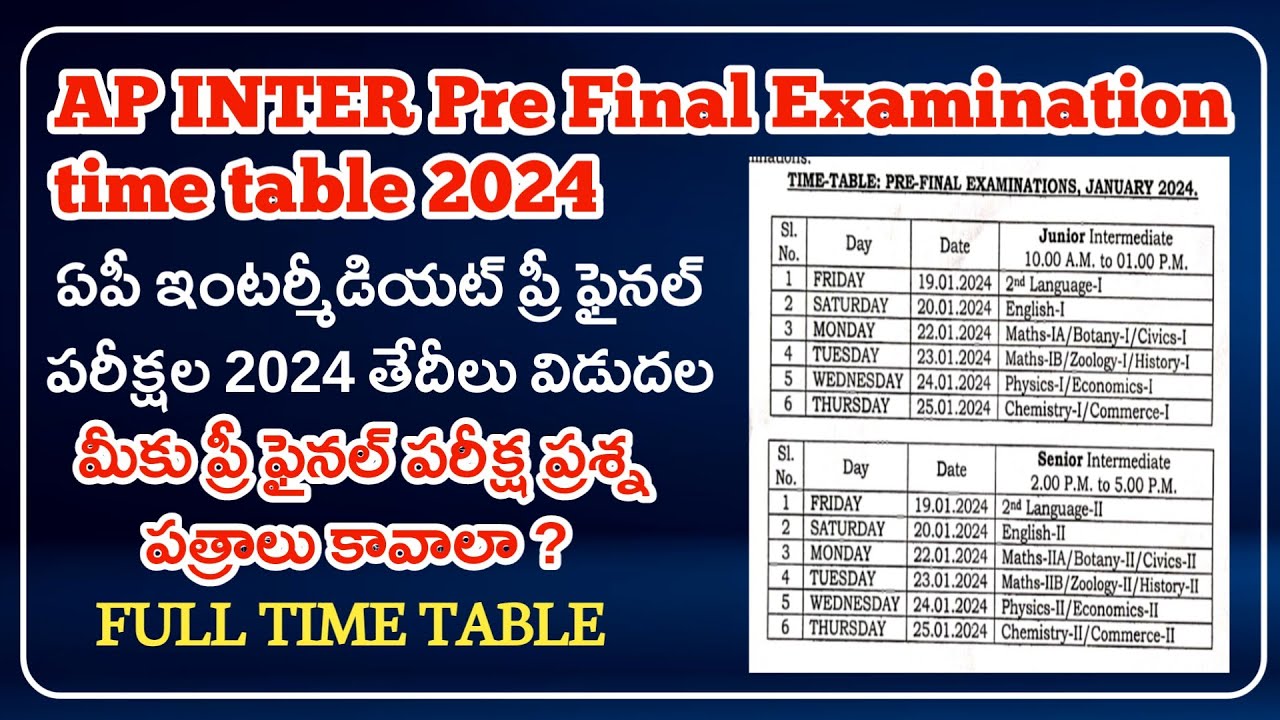 AP INTER Pre final time table 2024||Inter pre final exams time table ...