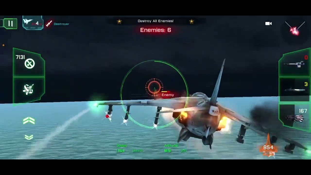 Brave fighter pilot attacks on the enemy naval base with heavy ...