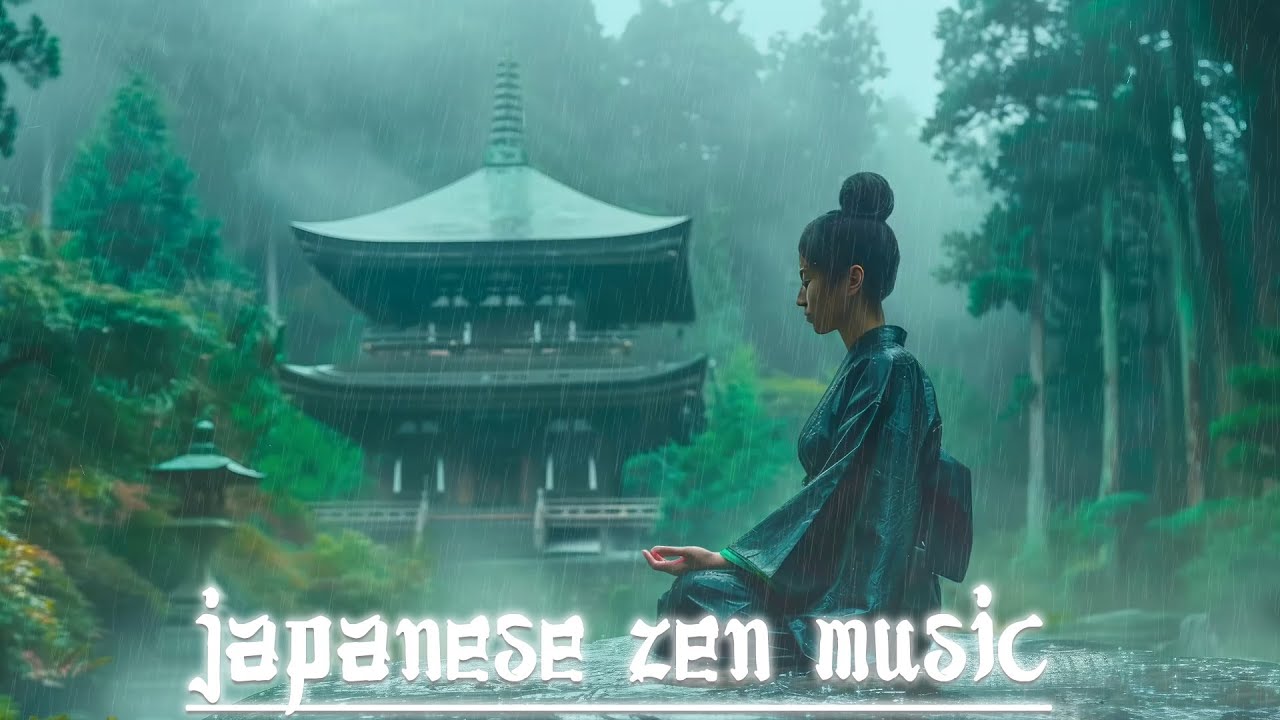 Rainy day in Japanese Peaceful Temple - Zen Garden with Japanese Zen ...