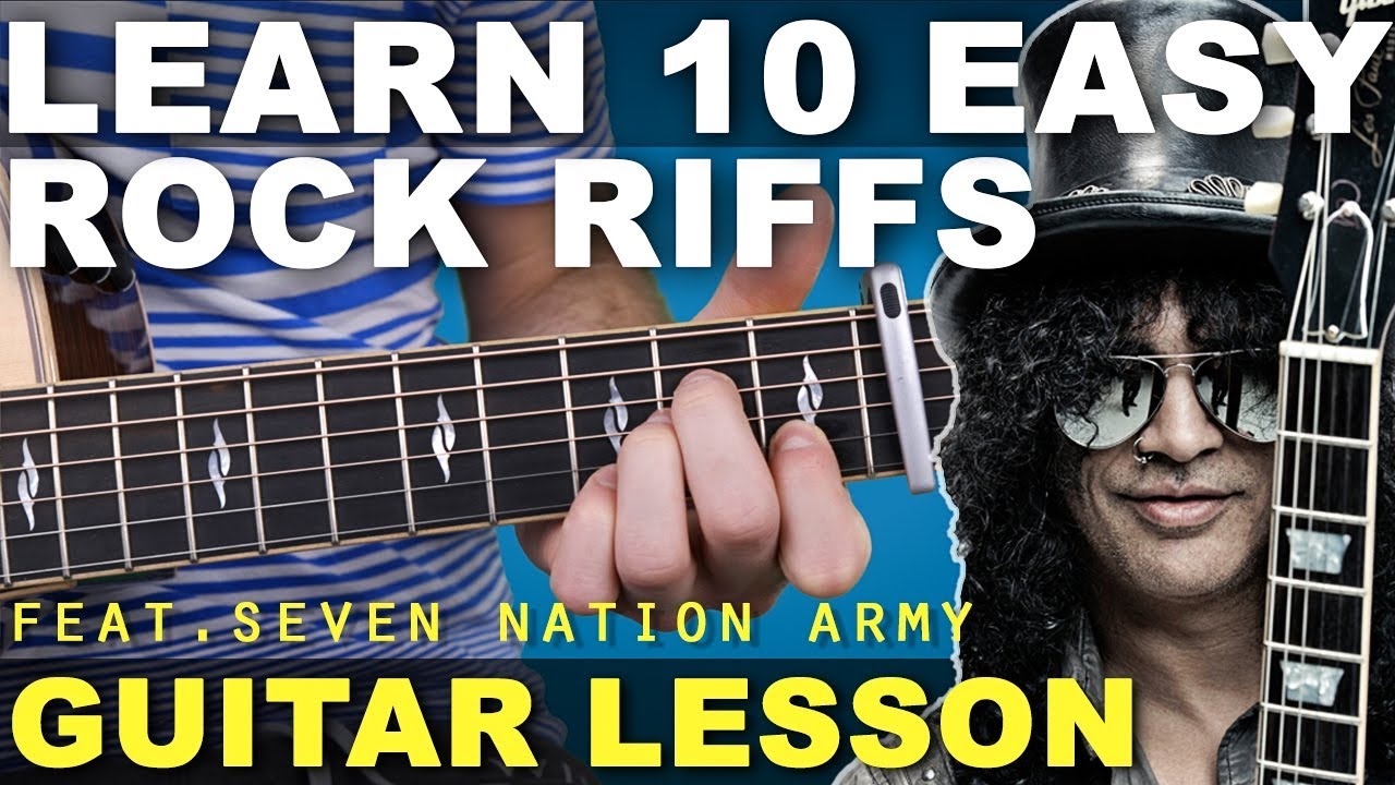 Learn | TOP 10 | FUN | EASY | BEGINNERS | Famous Rock Riffs | Guitar ...