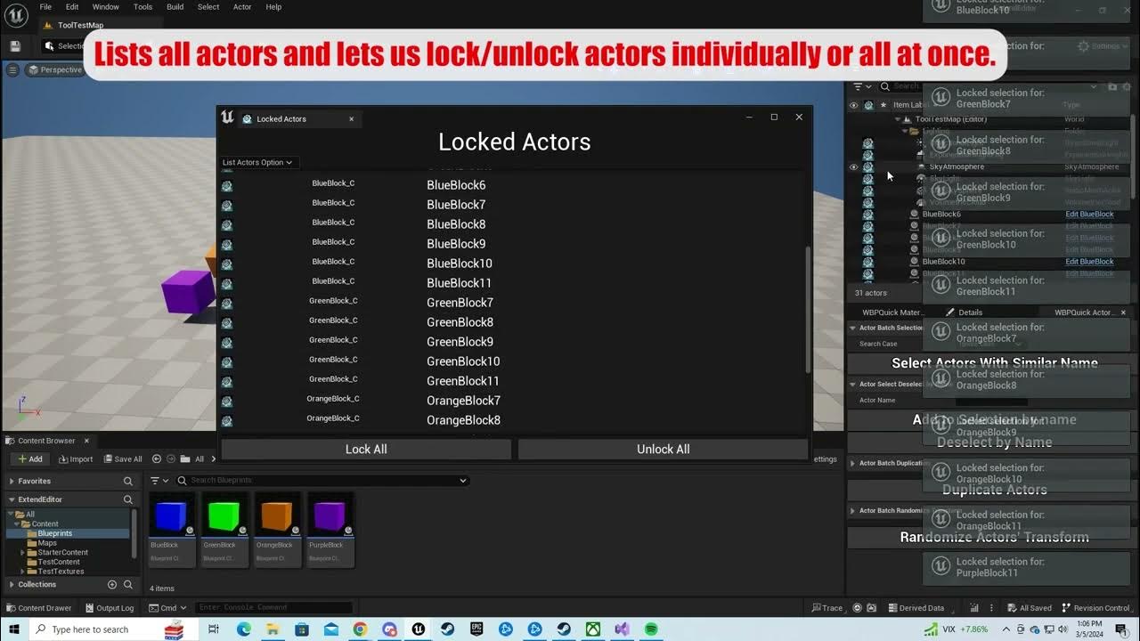 Unreal Custom Editor Tools, Lock/Unlock All Actors Tab - YouTube