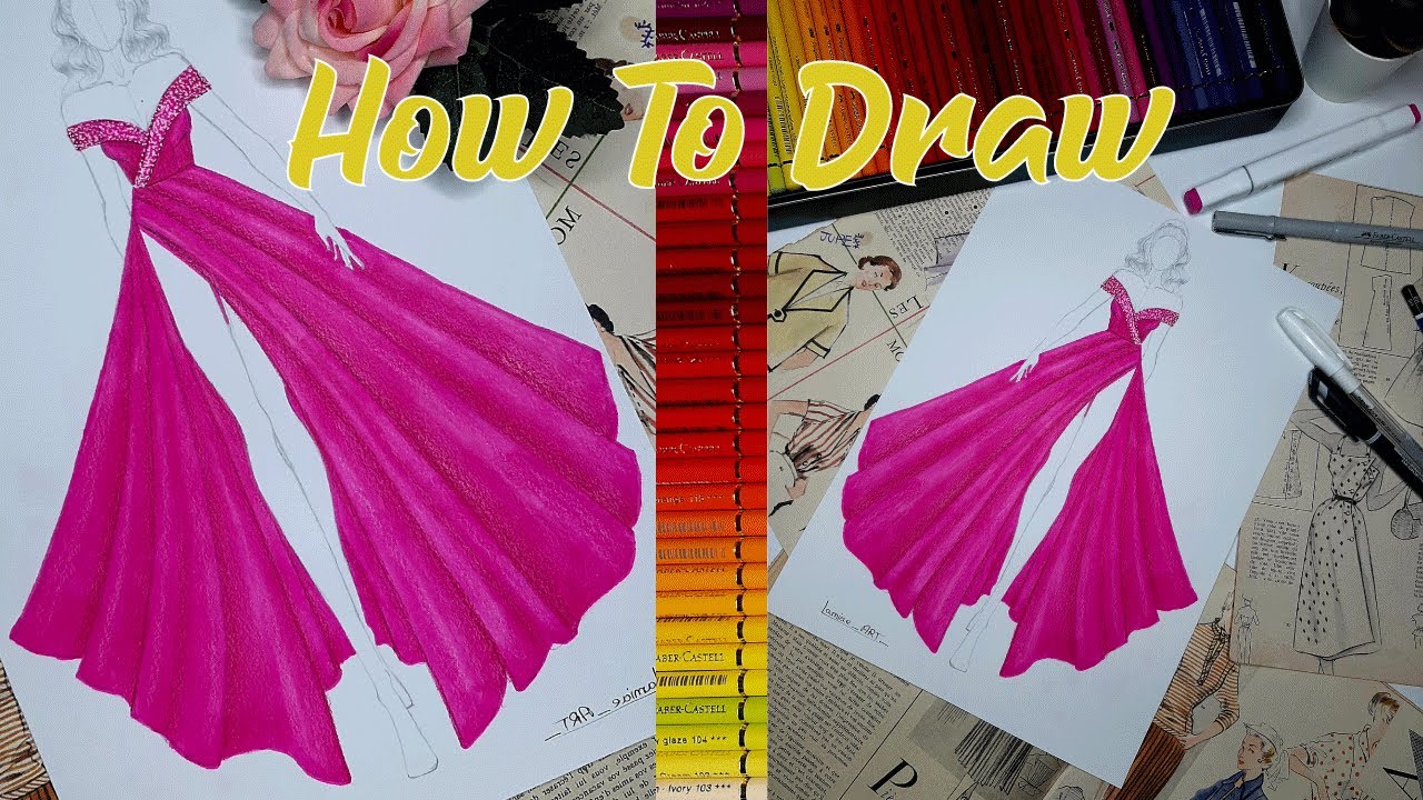 how to draw a pink dress for beginners - cute girl dress fashion design ...