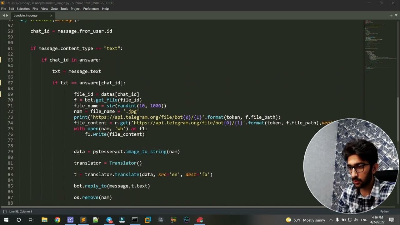 ساخت ربات تلگرام ( ترجمه متن تصاویر) با پایتون _ قسمت چهارم | create telegram bot with python ...
