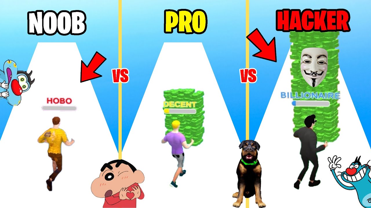 NOOB VS PRO VS HACKER IN MONEY RUN 3D WITH SHINCHAN & CHOP & OGGY ...