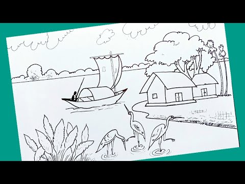 scenery drawing / How to draw scenery drawing / colour drawing with ...