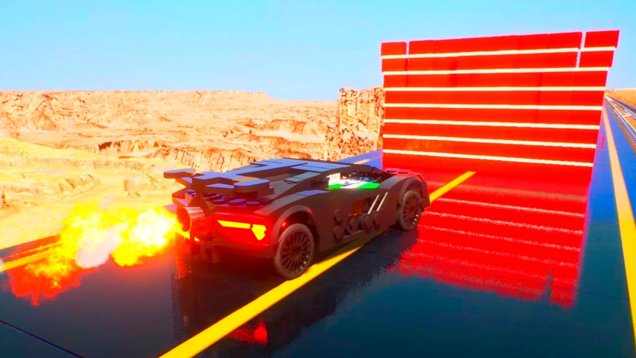 Red Bricks Wall Crashes against Lego Cars - Brick Rigs - YouTube