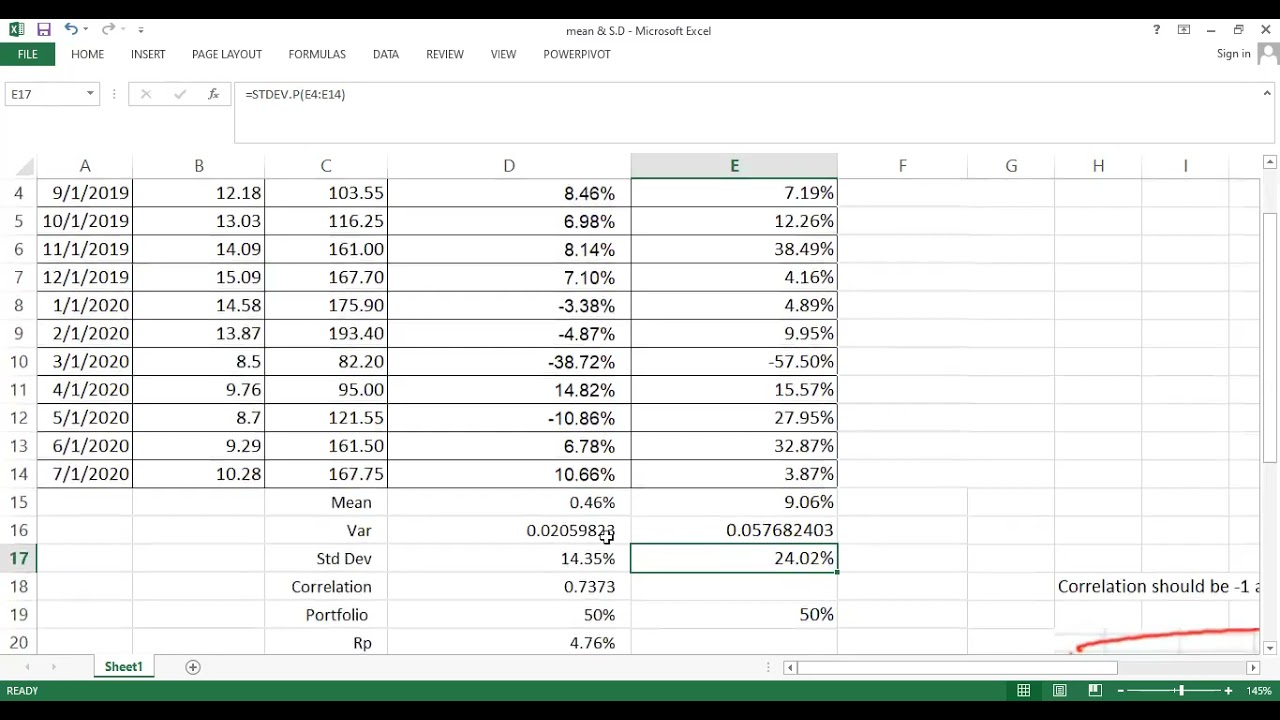 How To Calculate standard Deviation Of Portfolio In Excel YouTube How To Calculate standard Deviation Of Portfolio In Excel YouTube