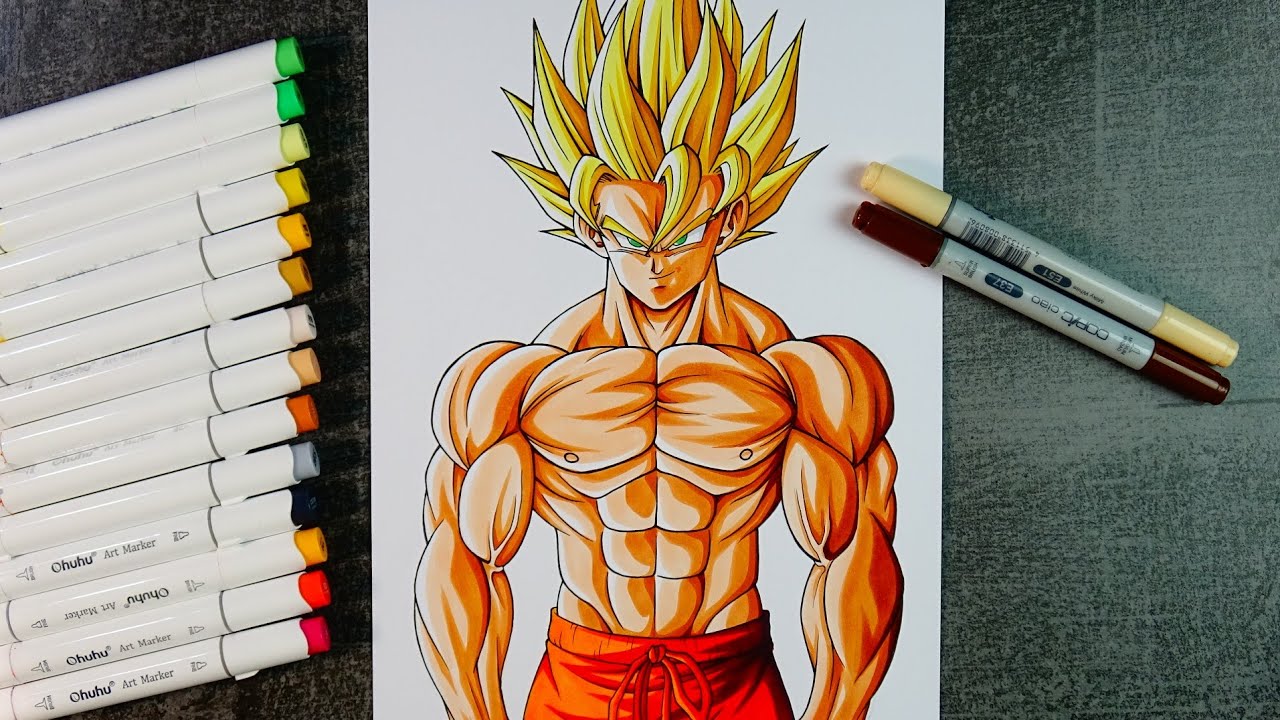 Drawing Goku SSj2 | Front Muscles in Real Time - YouTube