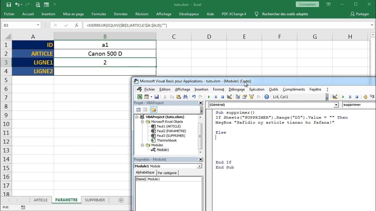 TUTO EXCEL VBA - SUPPRIMER ARTICLE - YouTube