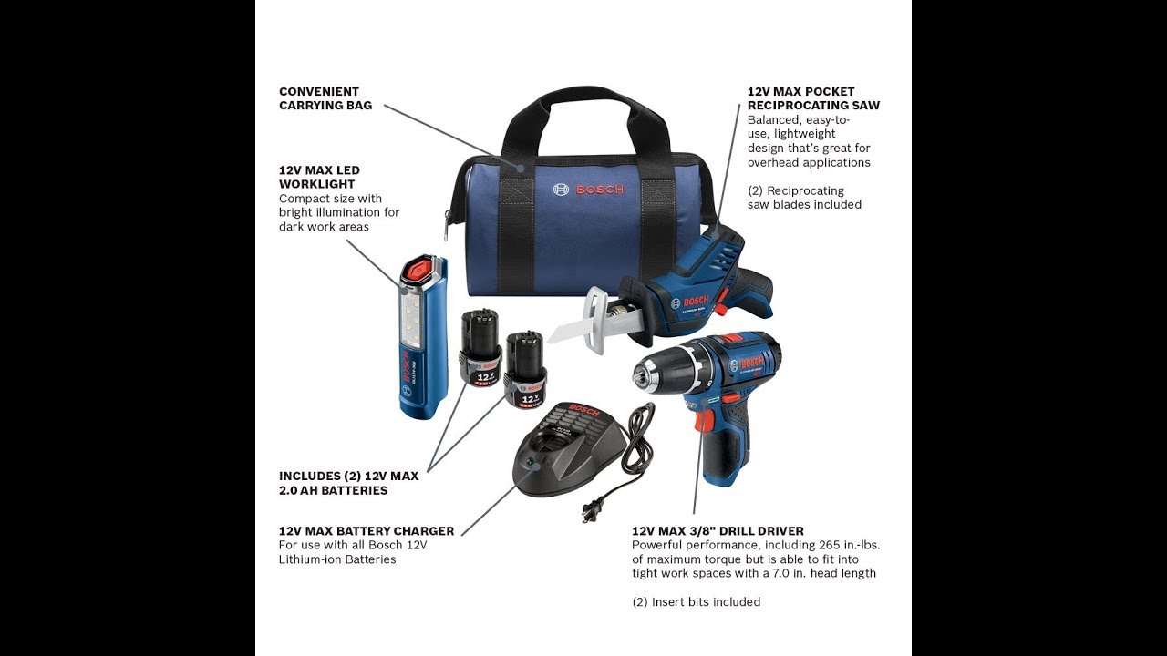 Bosch 12V Max 3 Tool Combo Kit with 3/8 In Drill/Driver, Pocket ...