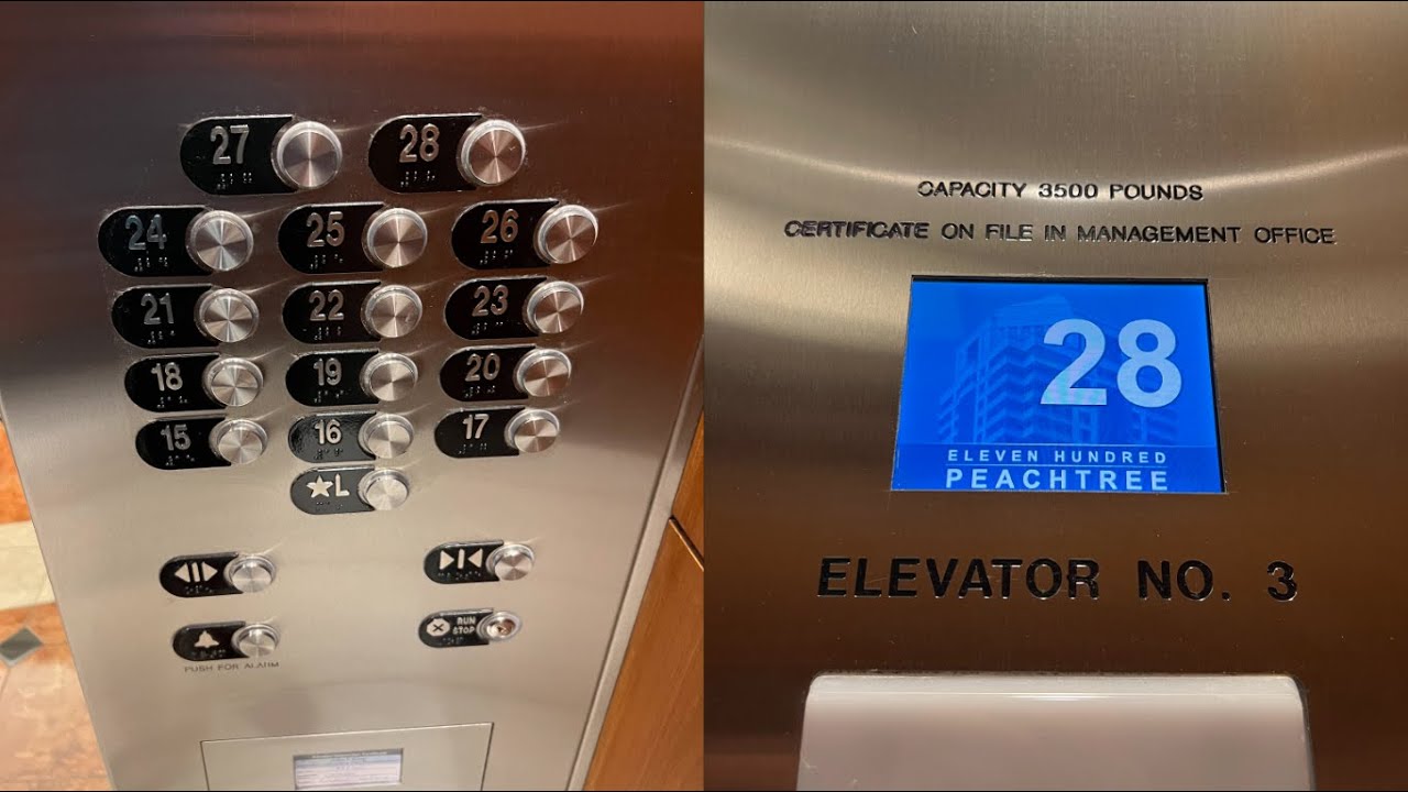 Fast 1000 FPM Dover/Otis Traction High Rise Elevators at 1100 Peachtree ...