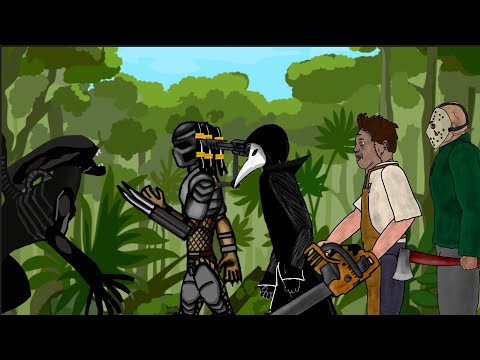 Predator vs Alien vs Jason vs Leatherface vs Scp 049 - Drawing Cartoons 2