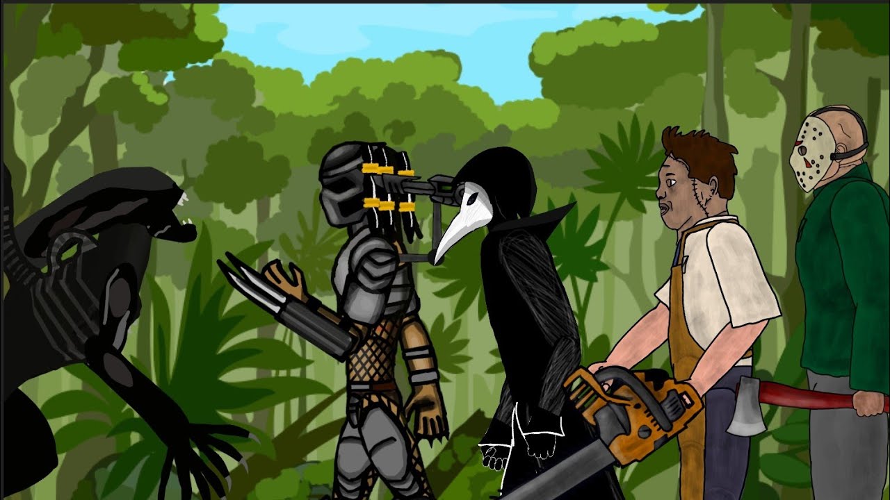 Predator vs Alien vs Jason vs Leatherface vs Scp 049 - Drawing Cartoons ...