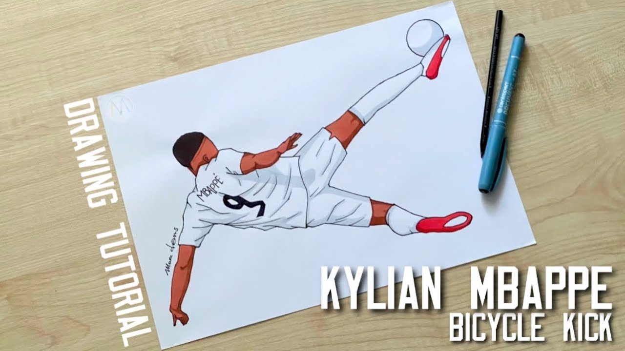How to draw Kylian Mbappe bicycle kick / How to draw Real Madrid soccer ...