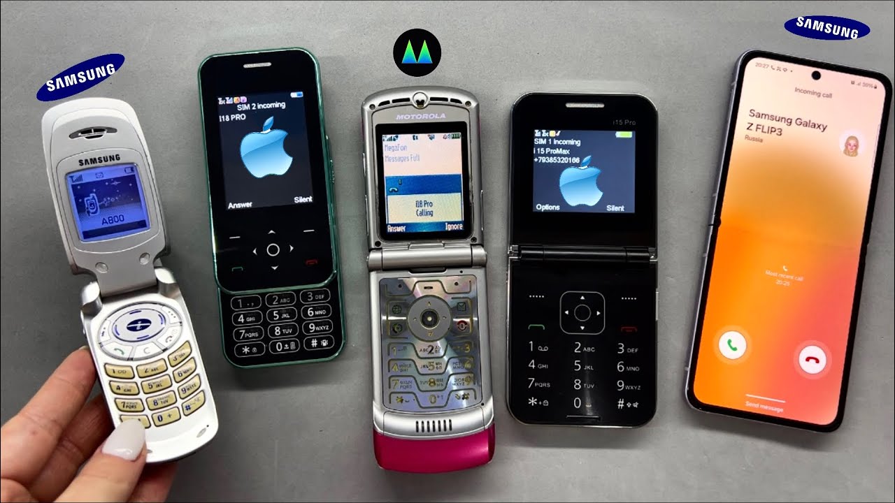Flip phone incoming call Samsung Z Flip + A800 + Motorola Razr V3 + i18 ...