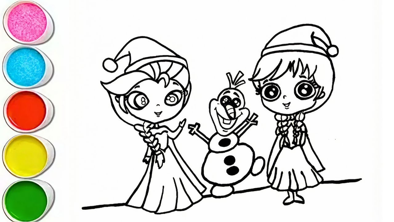How to Draw Christmas Elsa, Anna & Olaf Frozen| Easy Elsa & Anna ...