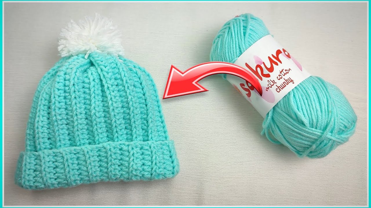 CROCHET BABY HAT. TUTORIAL MERAJUT TOPI BAYI. RAJUT TOPI BAYI USIA 0-3 ...