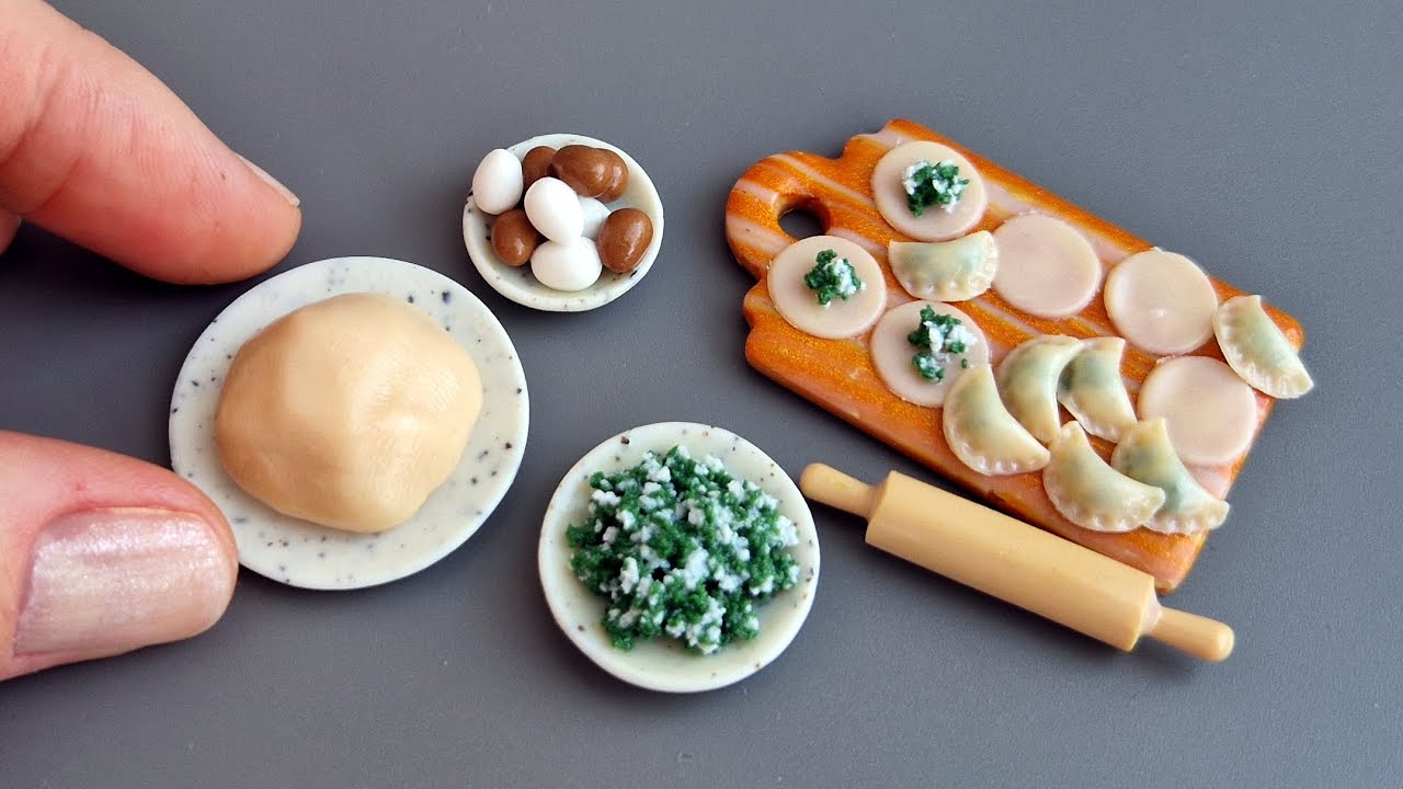 Miniature dumplings with spinach🌿Polymer clay\DIY\Tutorial - YouTube