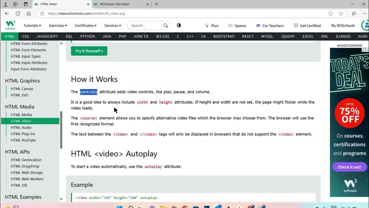 W3Schools HTML Tutorial 31 | HTML Video - YouTube
