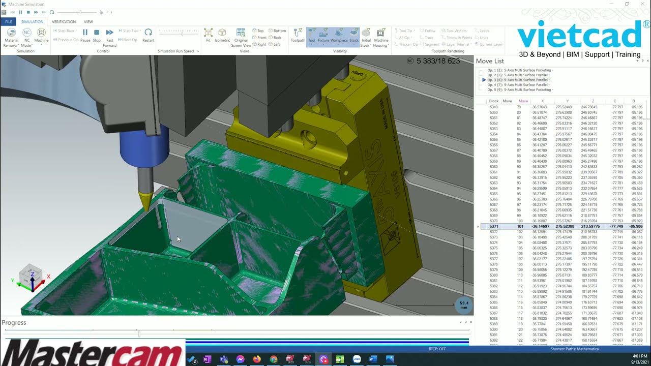 Mastercam 2022 - Multiaxis Pocketing, Parallel - YouTube