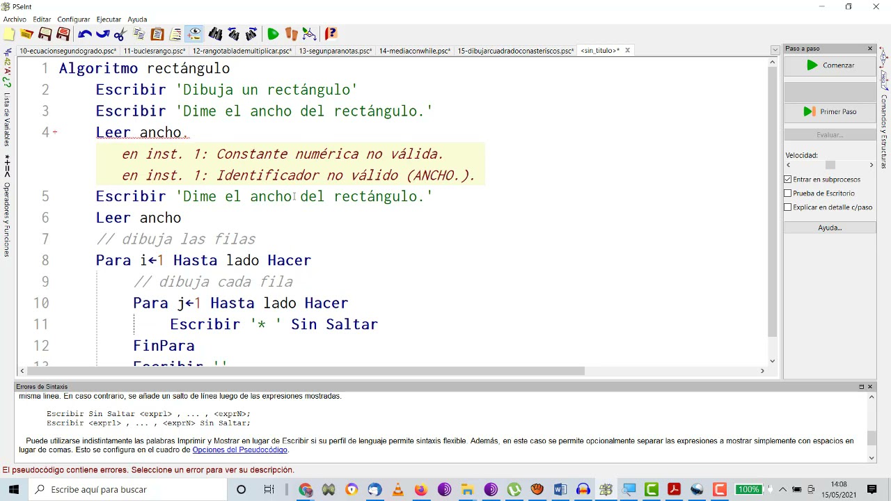 Dibujar rectángulo con PSEINT Programación TIC ESO Bachillerato IES ...
