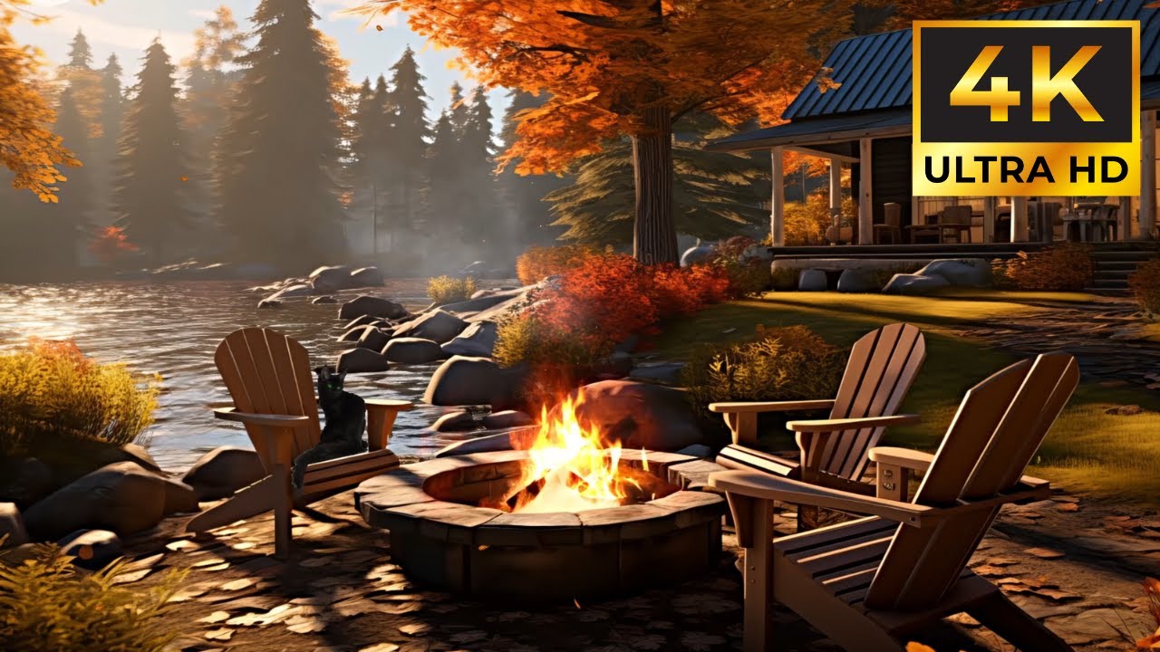 Relaxing Campfire by the Lake with Autumn Leaves Blowing Past 🍂🔥 ...