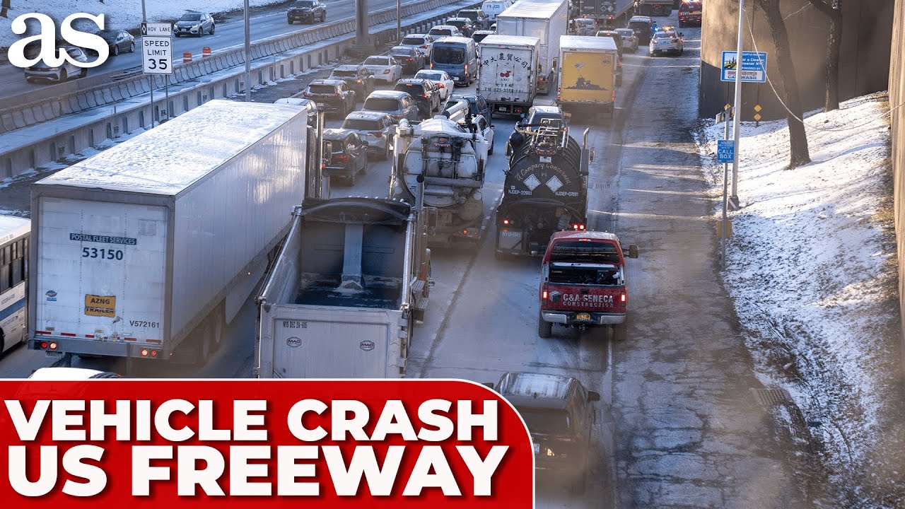 DOZENS of VEHICLES CRASH in MASSIVE pileup on US FREEWAY - YouTube
