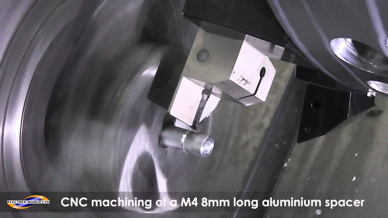 CNC machining of a M4 8mm long aluminium spacer - YouTube