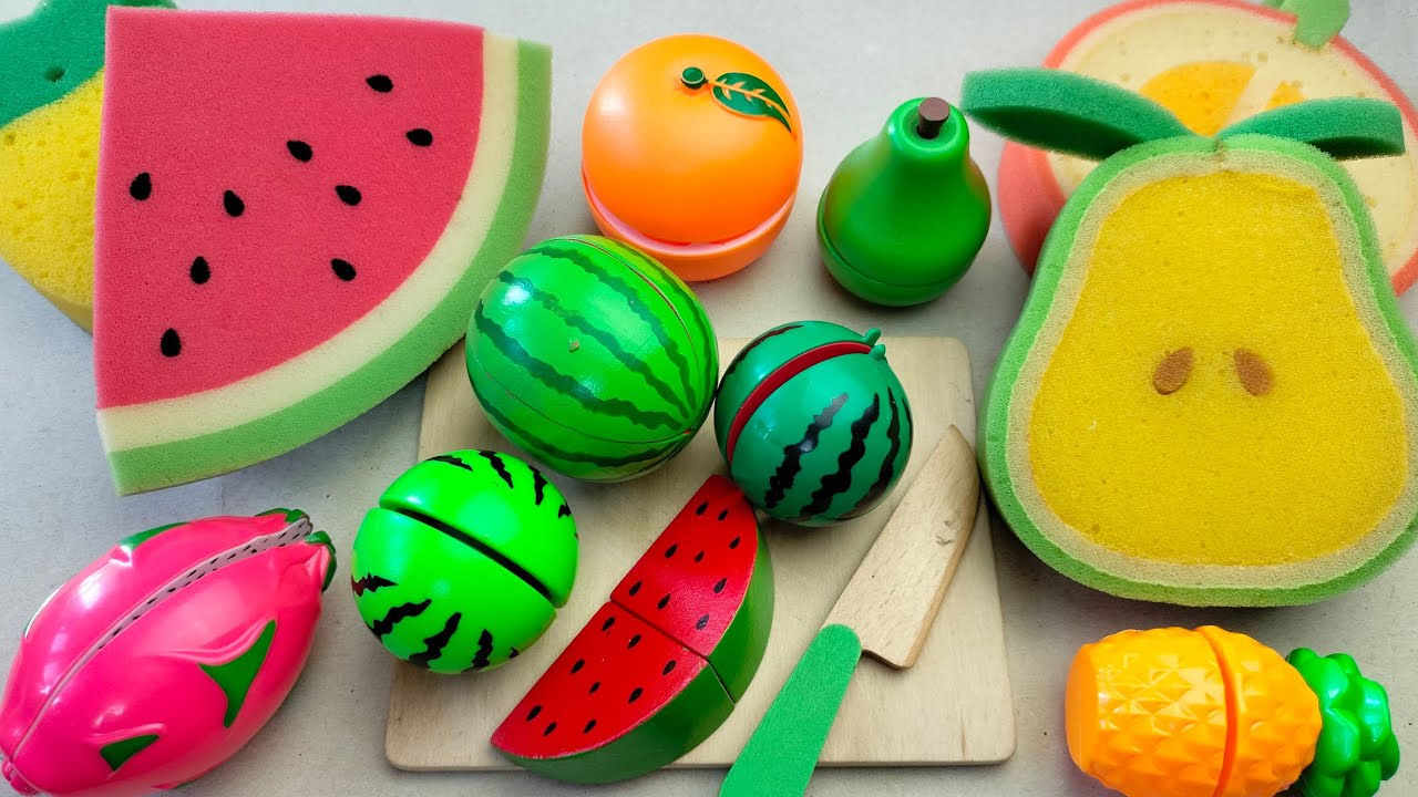 Satisfying Video | Cutting Fruit, Watermelon Pear and Vegetable | Wooden and Sponge Challenge ...