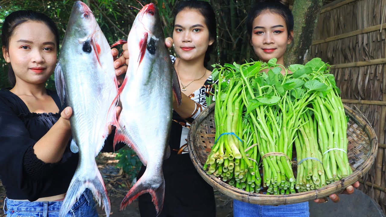 Yummy cooking fish sour soup with water spinach recipe - YouTube