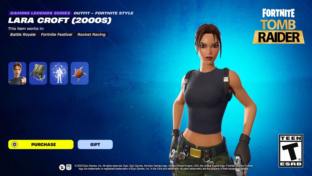 Fortnite x Tomb Raider (Lara Croft 2000s Skin & SUV Jeep Wrangler ...