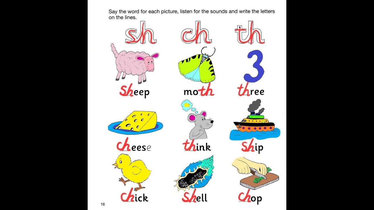 Jolly Phonics | Workbook 6 | Page 16 - Writing Sh - Ch & Th Words ...