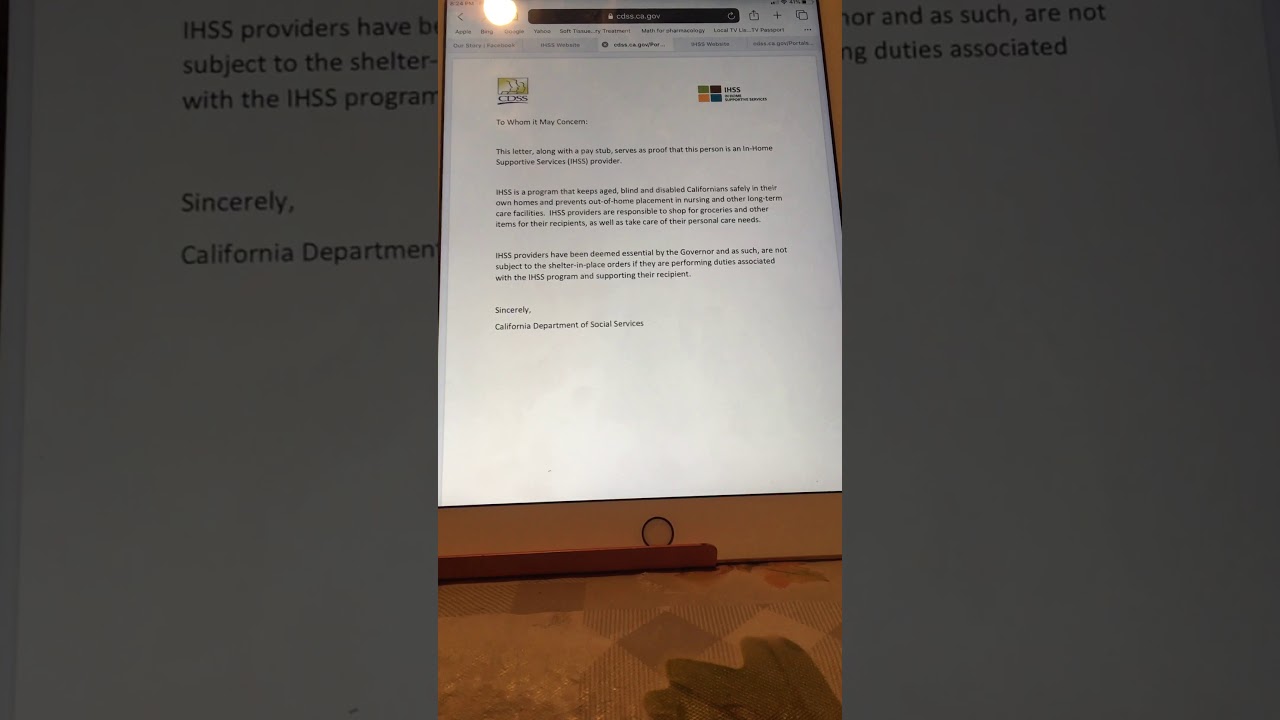 IHSS essential work letter - YouTube