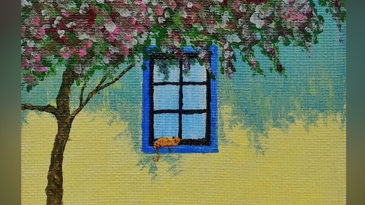 Cat sleeping in the window. Easy Acrylic Painting Tutorial. - YouTube