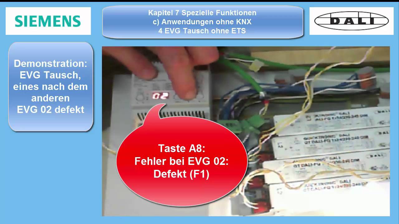 Siemens KNX-DALI Gateways Kapitel 07 c 4 EVG ohne ETS tauschen de - YouTube