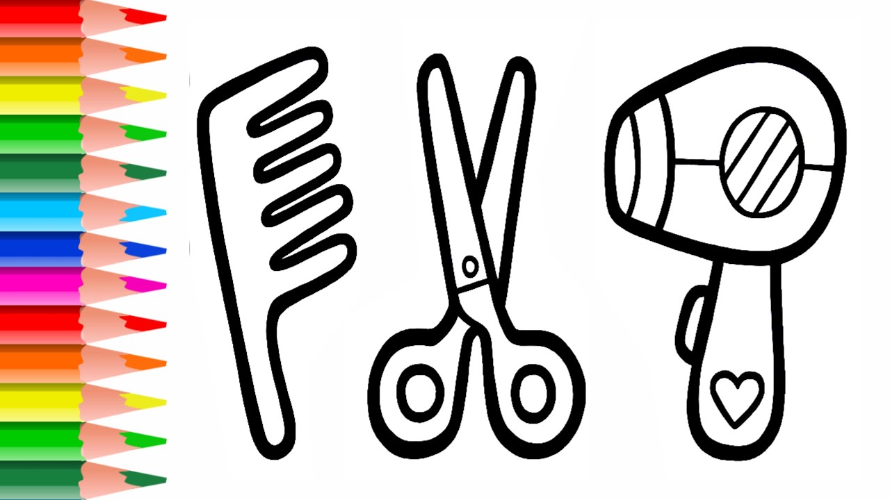 How To Draw Hair Salon | Drawing, Coloring And Painting Hair Tools For ...