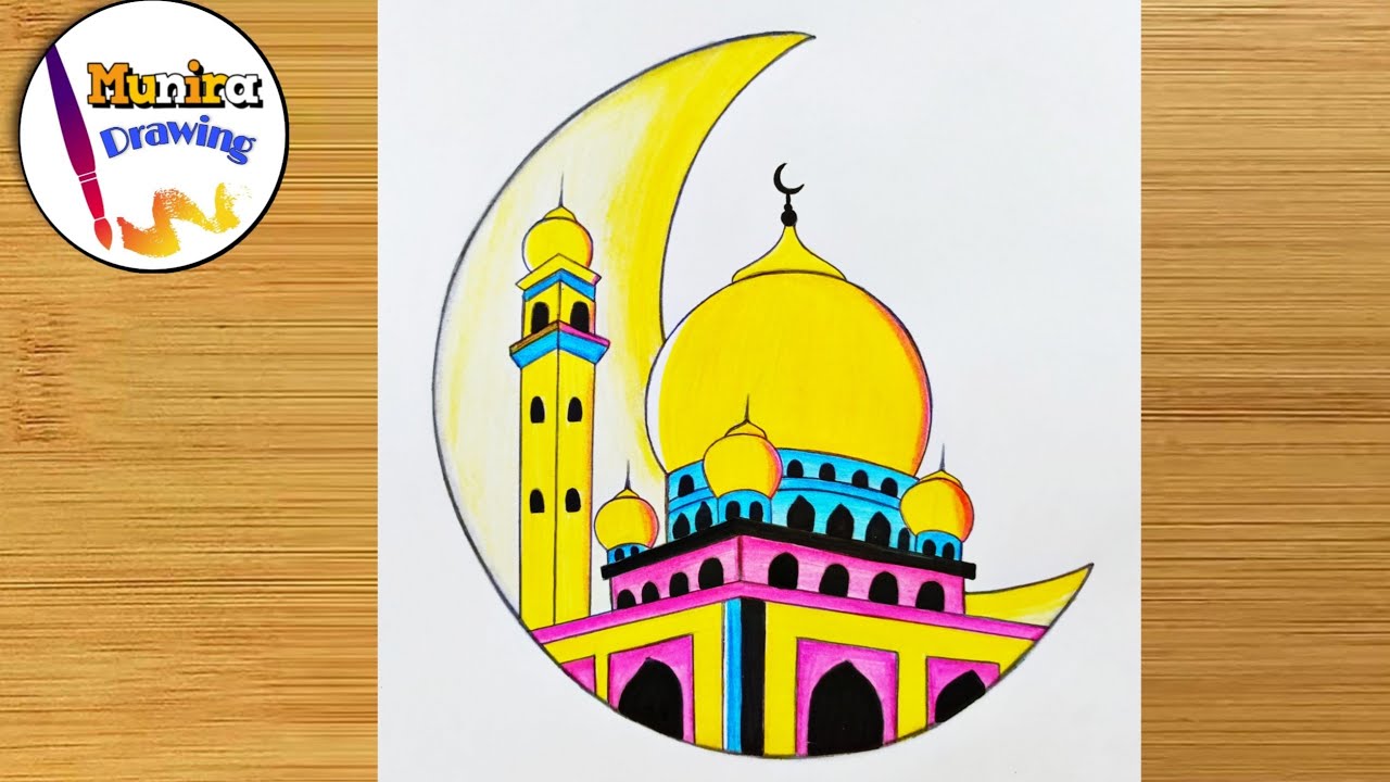 Masjid Drawing Easy || How to Draw Beautiful Mosque for beginners ...