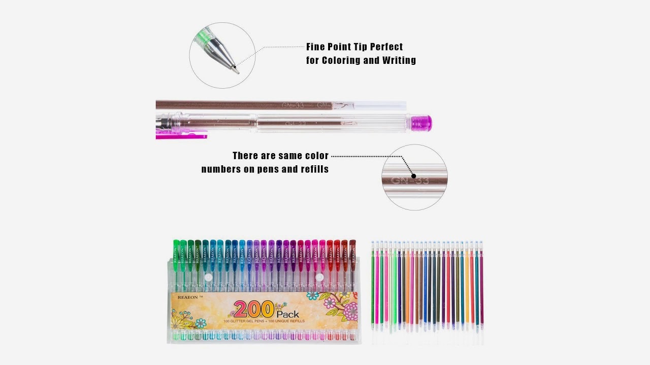 Reaeon 100 glitter pens, Reaeon 100 Individual Gel Glitter Pens plus ...