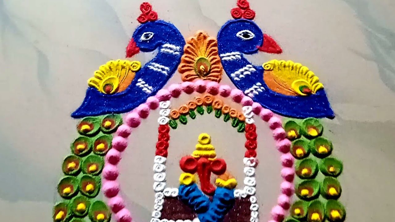 ganesh chaturthi rangoli design easy🌺🙏peacock Jhula🌺 ganesh chaturthi ...
