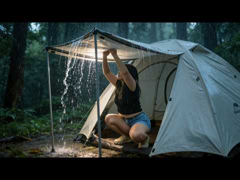 Solo Camping Girl in the Rain ☔️ | | Enjoy Delicious Food and Relaxing Sound of Rain - ASMR